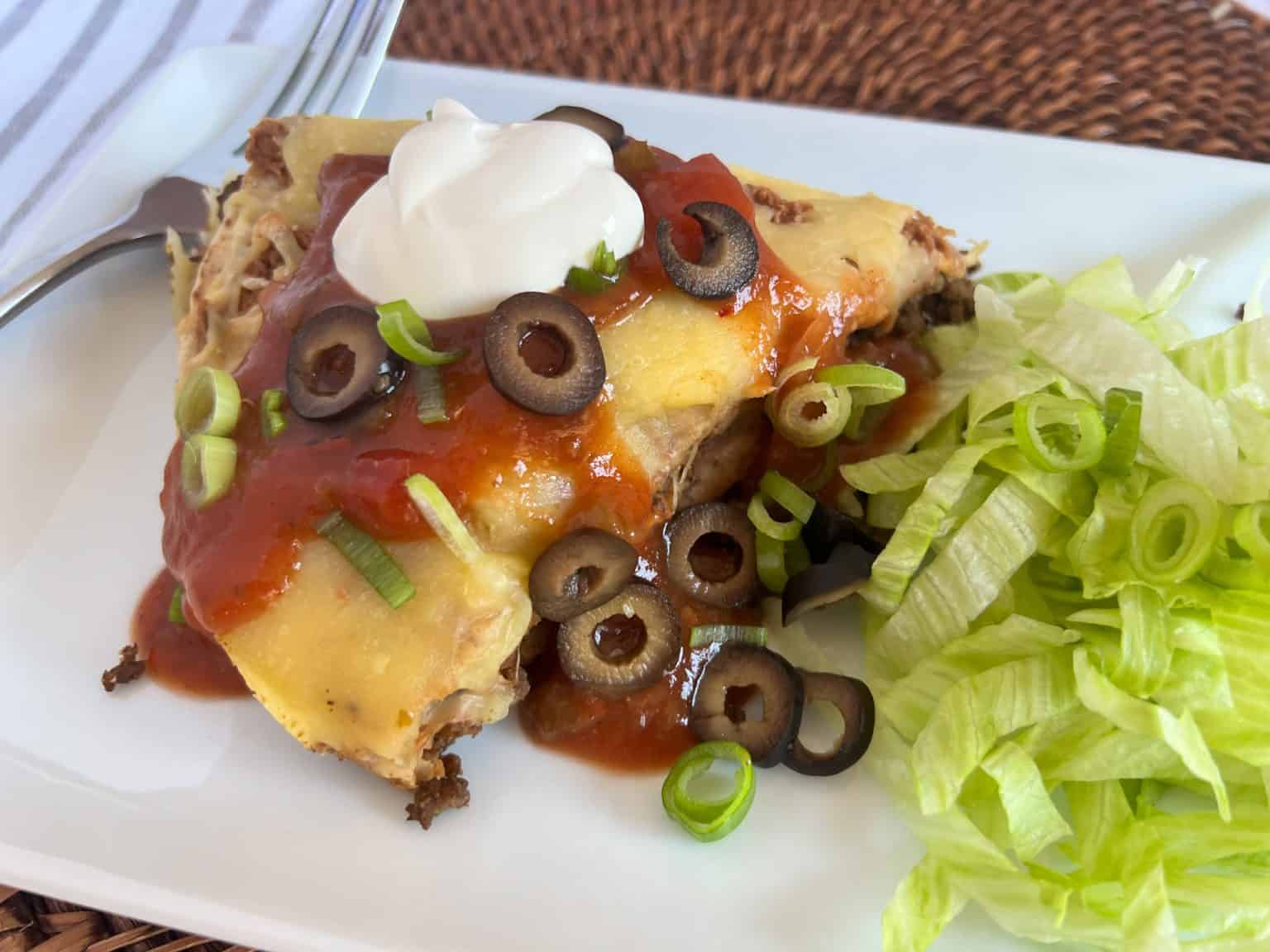 Easy, Cheesy Layered Taco Casserole with Tortillas